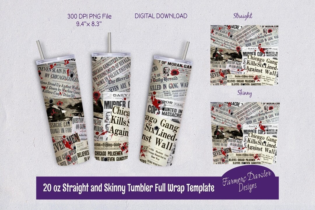 St Valentines Day Massacre 1929 Newsprint Sublimation Wrap, 20 Oz ...