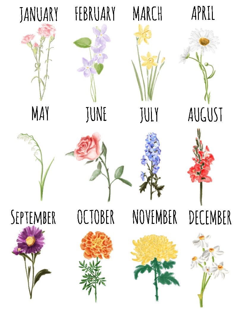 Birth Month Flower Arrangement PNG JPG File {sublimation, Prints ...