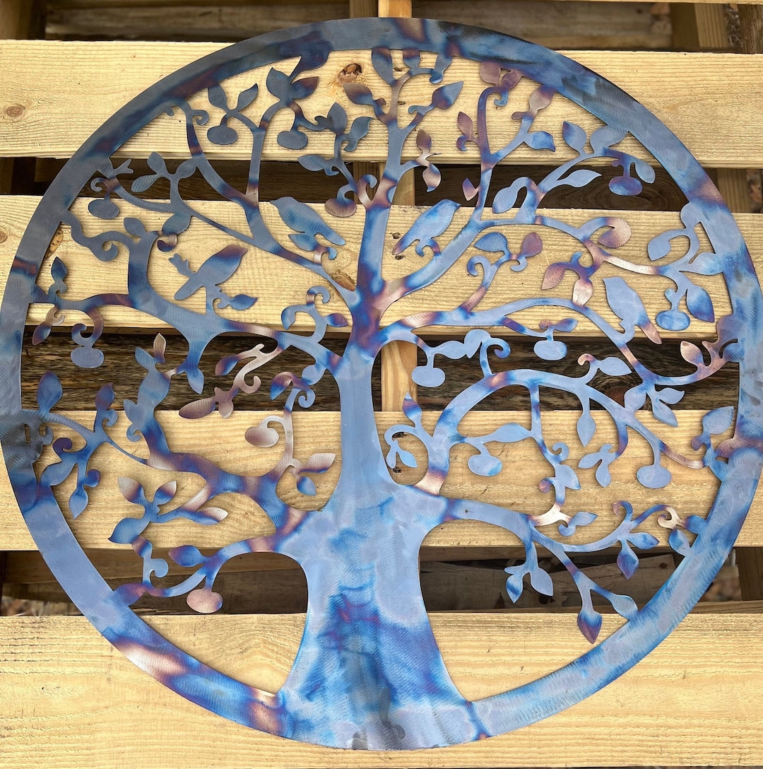 Flame Colored Metal Tree of Life With Birds Sign LARGE {indoor/outdoor ...