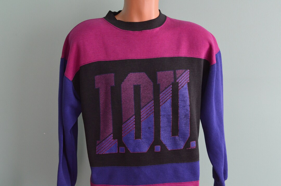 Vintage 90s IOU Sweatshirt Color Block Magenta Purple Black - Etsy UK