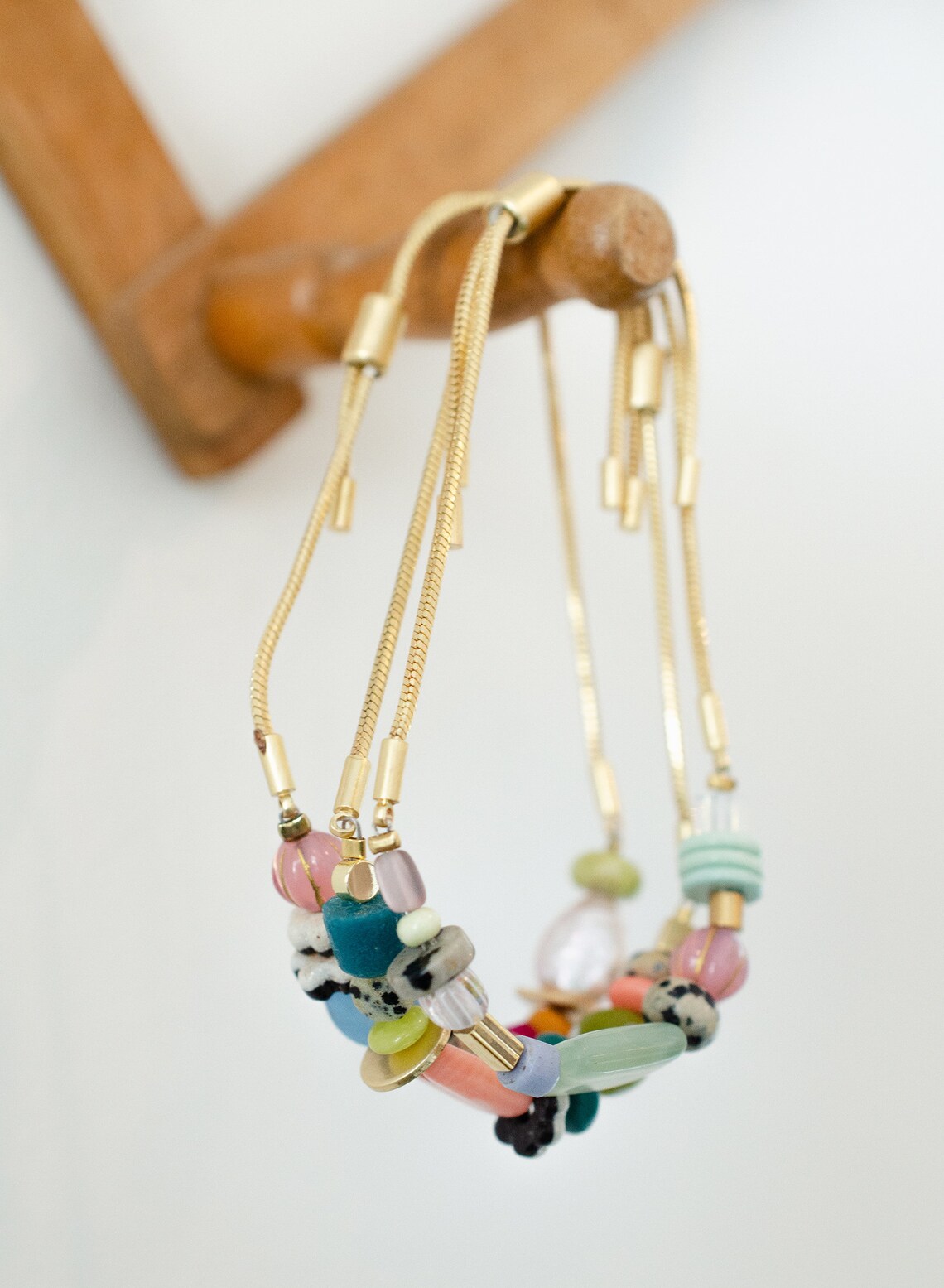 Colorful Beaded Bracelet, Gold Pull Bracelet, Gemstone Bracelet ...