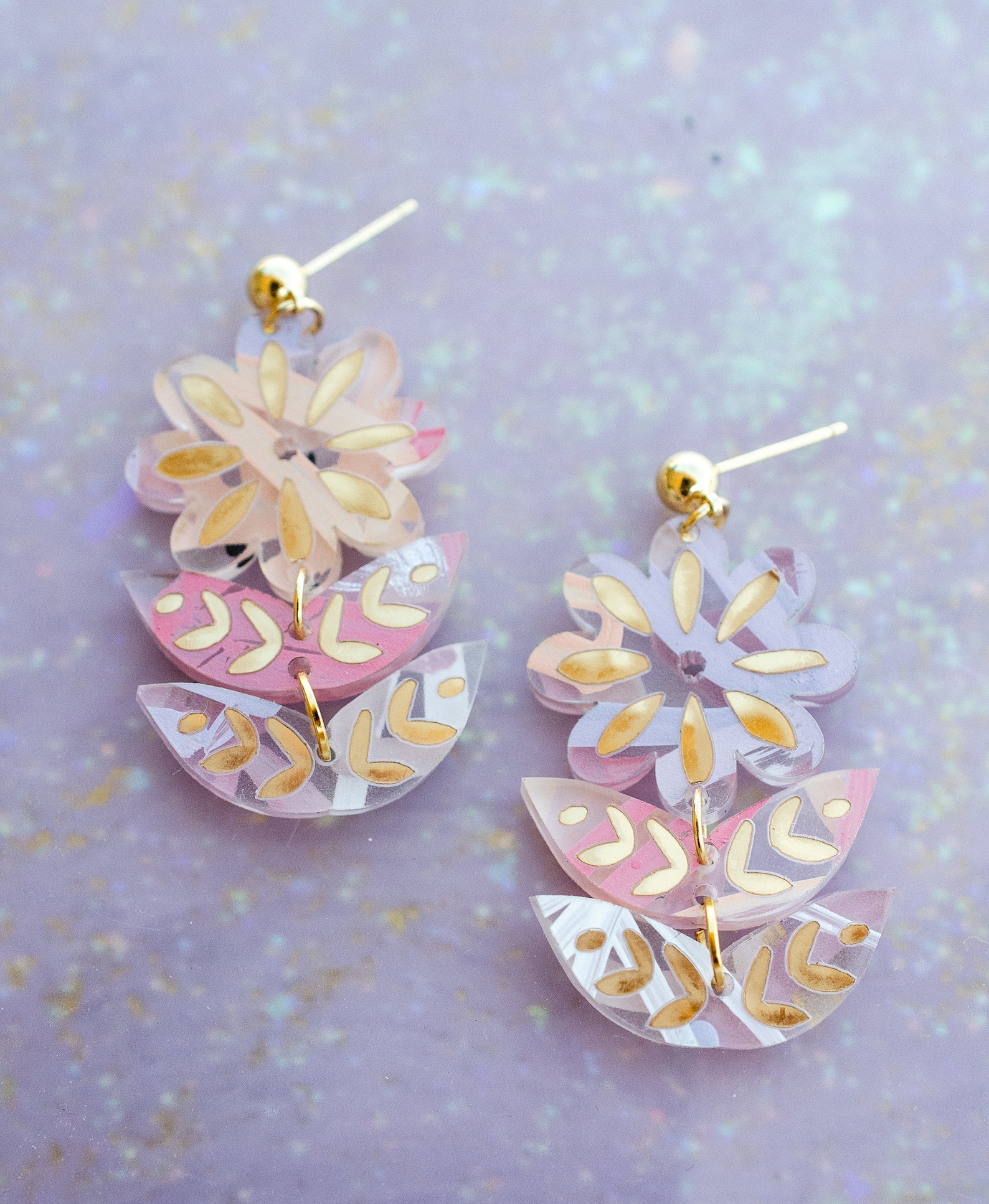 Pink Flower Dangle Earrings, Pastel Flower Earrings, Spring Jewelry ...
