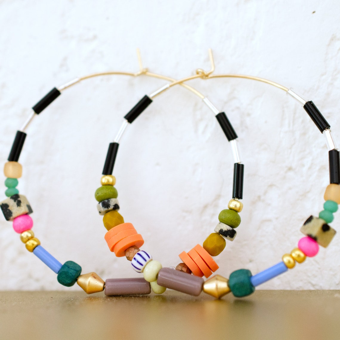 Colorful Beaded Hoops Large Hoop Earrings Gold Filled Hoops - Etsy