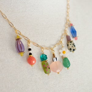 Colorful Charm Necklace, Flower Charm Necklace, Bright Beaded Necklace ...