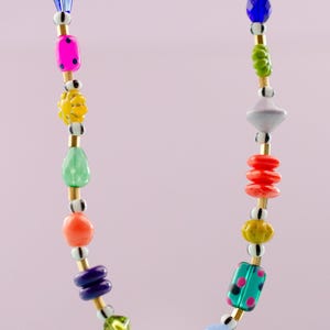 Handmade Colorful Necklace, Beaded Flower Necklace, Bright Colored ...