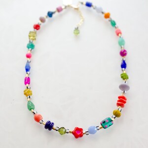 Handmade Colorful Necklace, Beaded Flower Necklace, Bright Colored ...