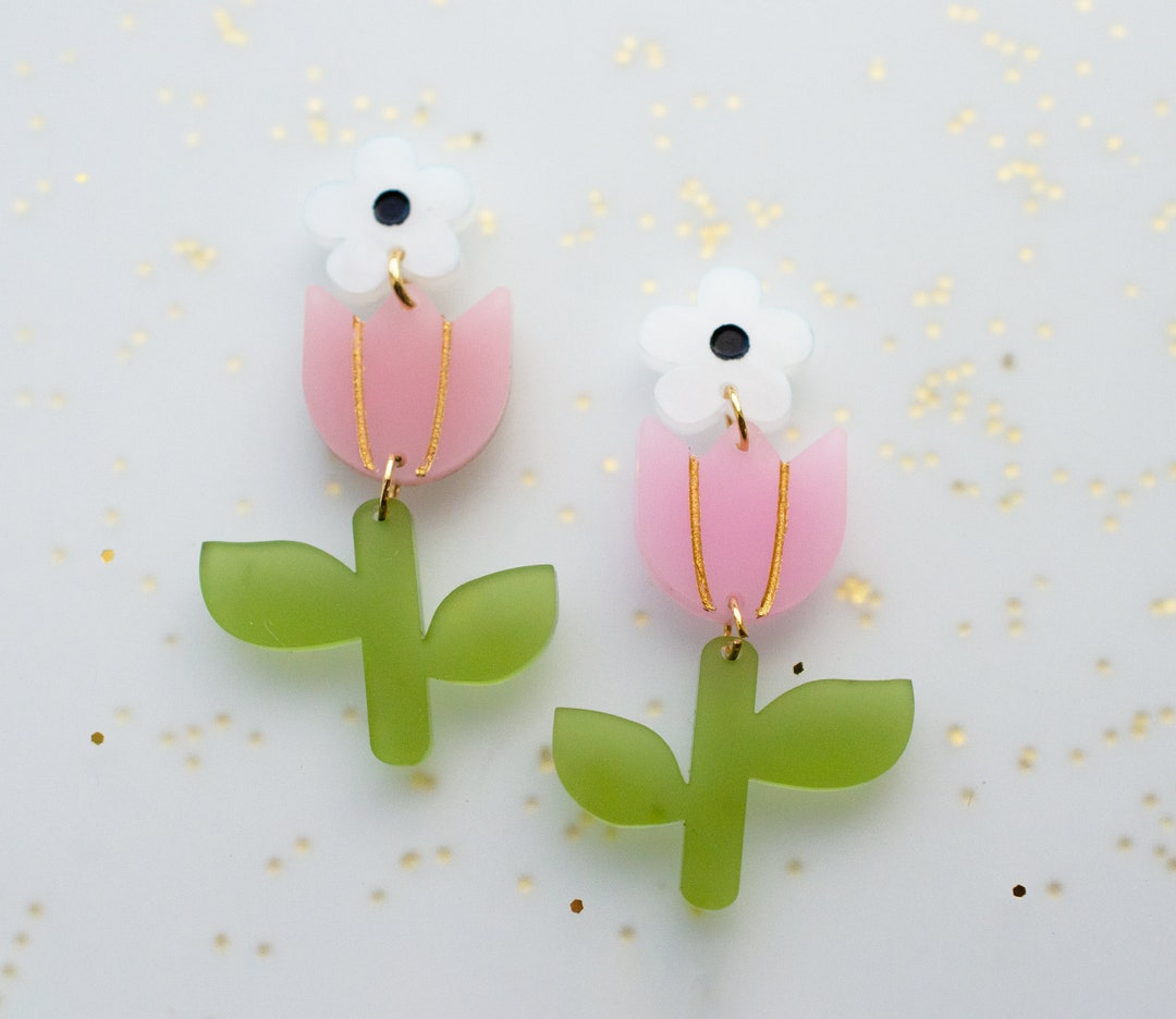 Colorful Flower Statement Earrings, Acrylic Earrings, Abstract, Floral ...