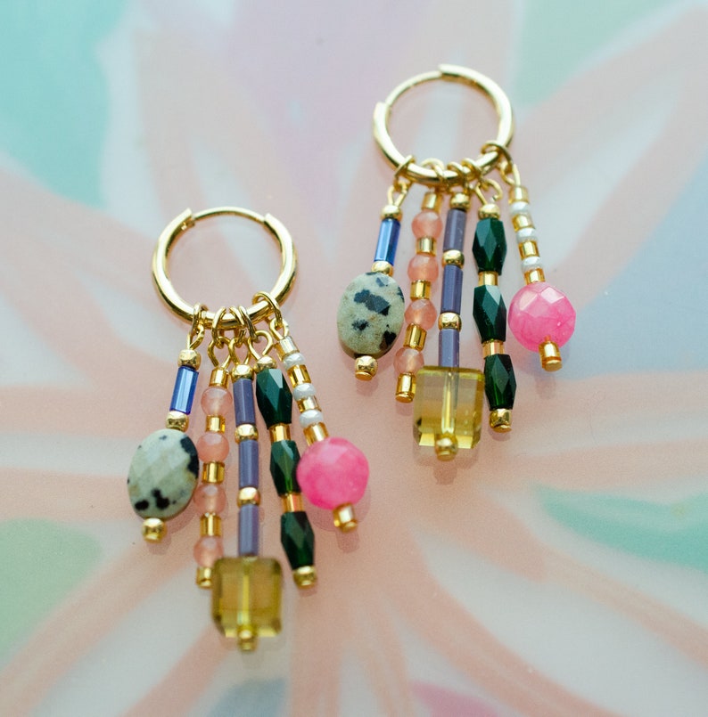 Colorful Dangle Earrings, Beaded Charm Earrings, Colorful Hoop Earrings ...