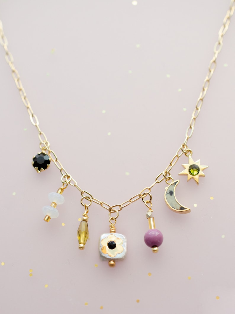 Beaded Charm Statement Necklace Multi Charm Necklace - Etsy