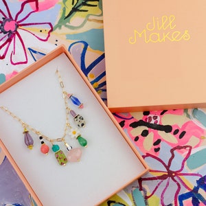 Colorful Charm Necklace, Flower Charm Necklace, Bright Beaded Necklace ...