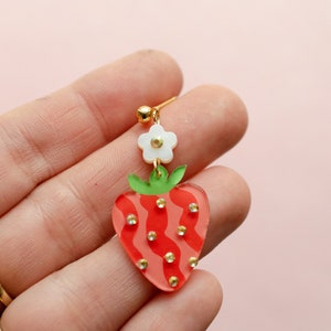 Strawberry Dangle Earrings, Strawberry and Flower Dangle Earrings ...