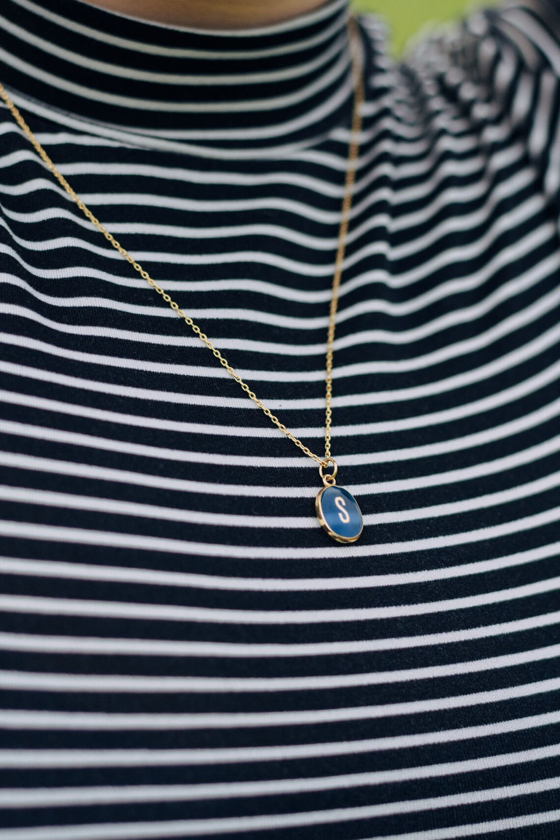 Oval Initial Gemstone Necklace Gold Initial Necklace Initial - Etsy