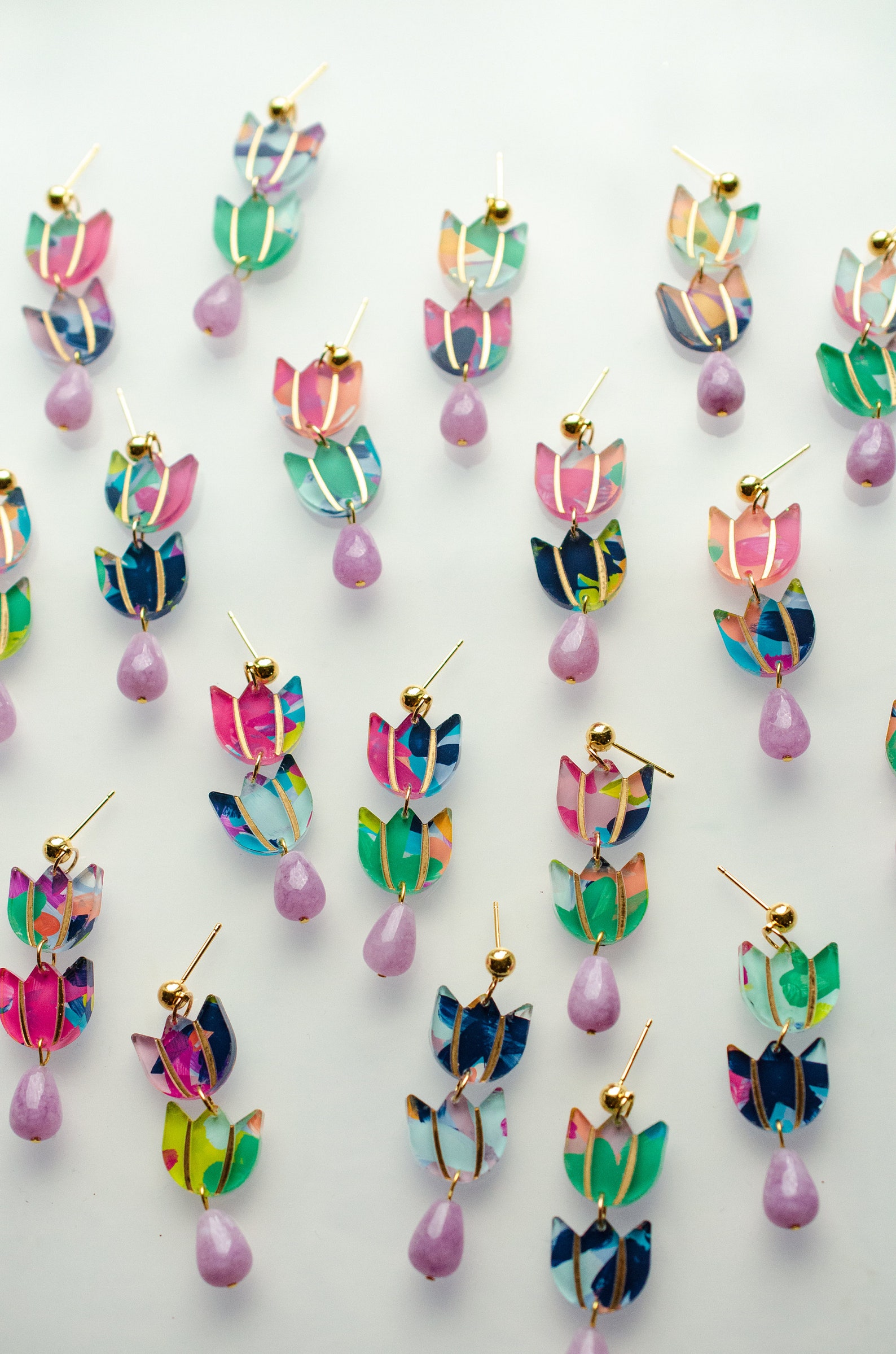 Colorful Flower Statement Earrings, Acrylic Earrings, Abstract, Floral ...