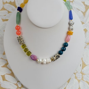 Colorful Pearl Beaded Necklace, Multicolored Beaded Statement Necklace ...