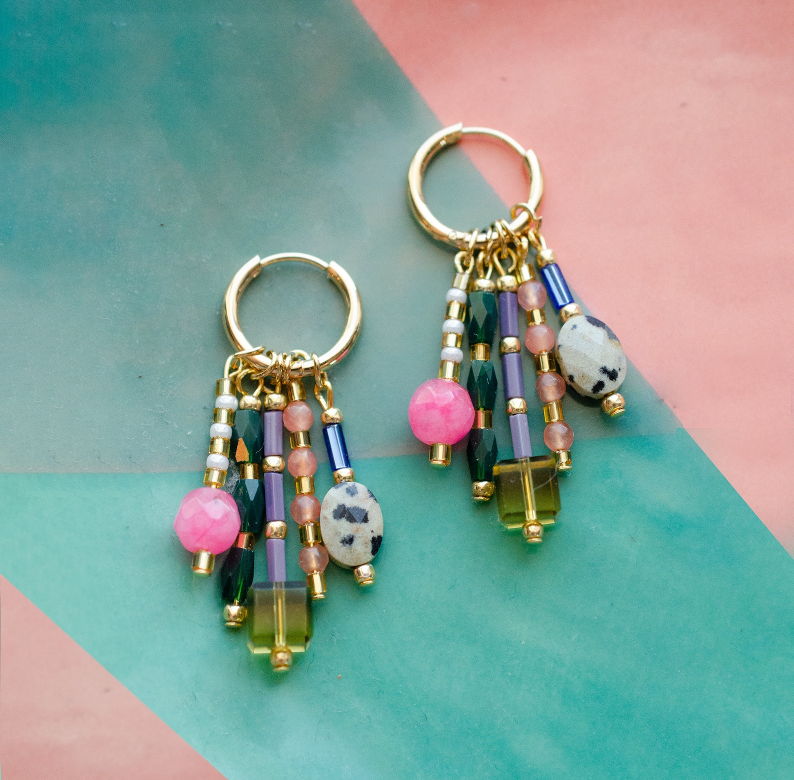 Colorful Dangle Earrings, Beaded Charm Earrings, Colorful Hoop Earrings ...