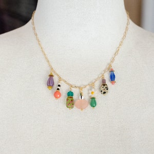 Colorful Charm Necklace, Flower Charm Necklace, Bright Beaded Necklace ...