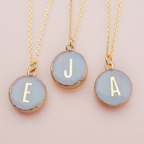 Natural Stone Initial Necklace Anniversary Gift Bridesmaid - Etsy