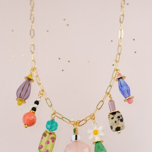 Colorful Charm Necklace, Flower Charm Necklace, Bright Beaded Necklace ...