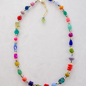 Handmade Colorful Necklace, Beaded Flower Necklace, Bright Colored ...