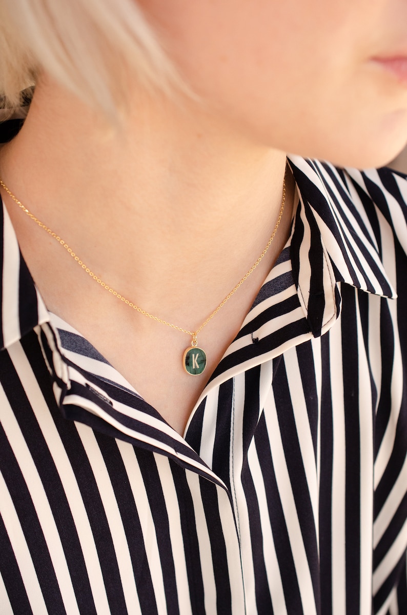 Oval Initial Gemstone Necklace Gold Initial Necklace Initial - Etsy