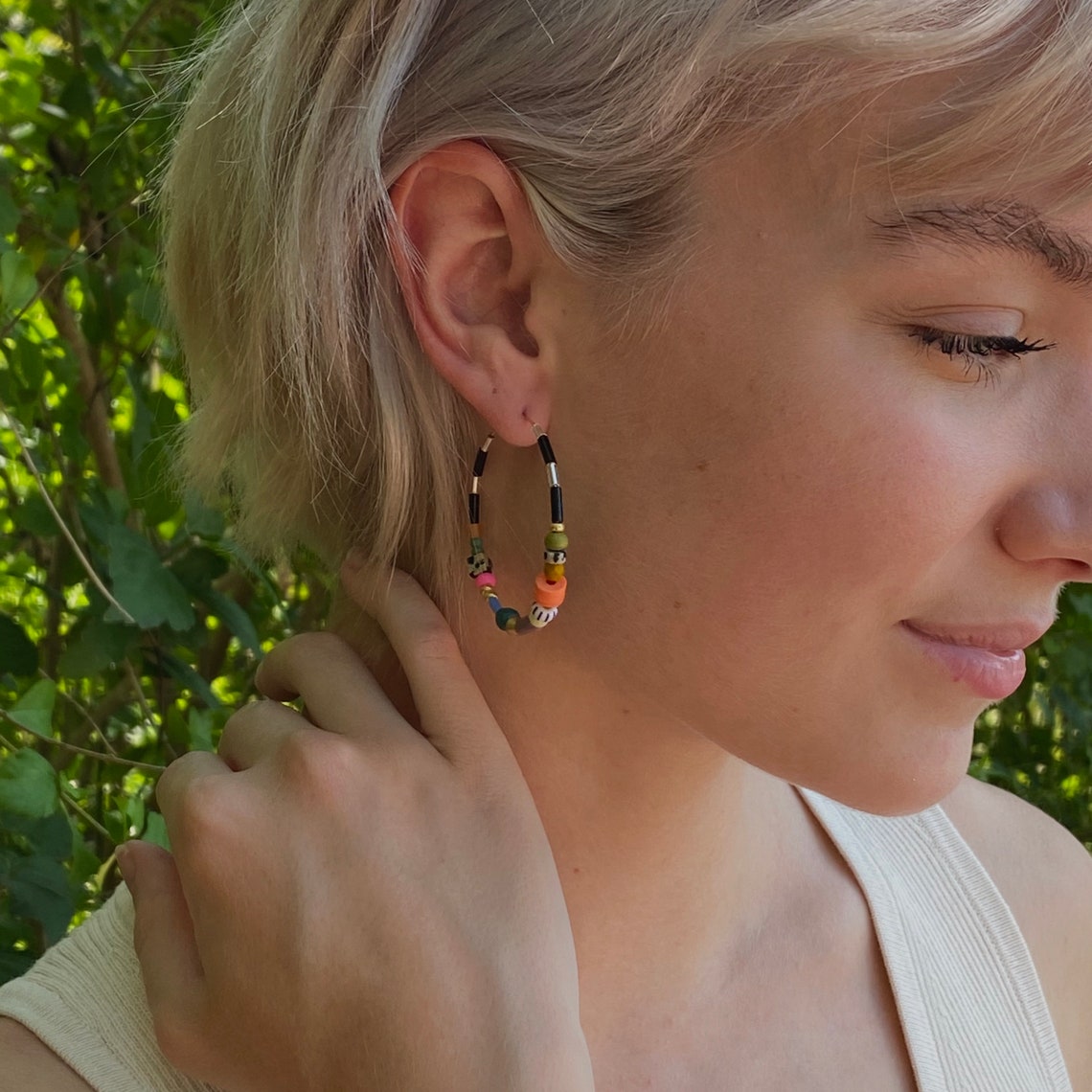 Colorful Beaded Hoops Large Hoop Earrings Gold Filled Hoops - Etsy