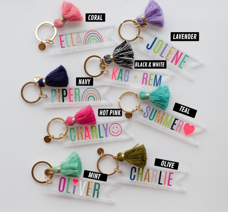 Personalized Name Keychain Custom Name Tag Colorful Tassel - Etsy