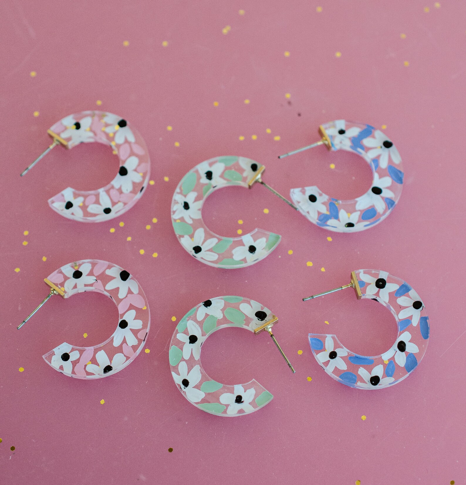 Pink Flower Hoops Hand Painted Hoops Colorful Hoop Earrings - Etsy