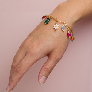 Colorful Charm Bracelet, Gold Charm Bracelet, Multi Charm Bracelet ...