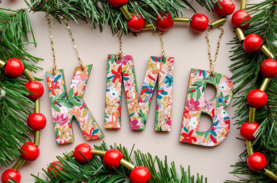 Initial Christmas Ornament, Personalized Keepsake Ornament, Floral ...