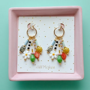 Colorful Dangle Earrings, Beaded Charm Earrings, Flower Hoop Earrings ...