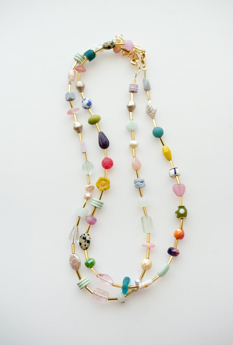 Colorful Beaded Necklace Crystal Necklace Spring Jewelry - Etsy