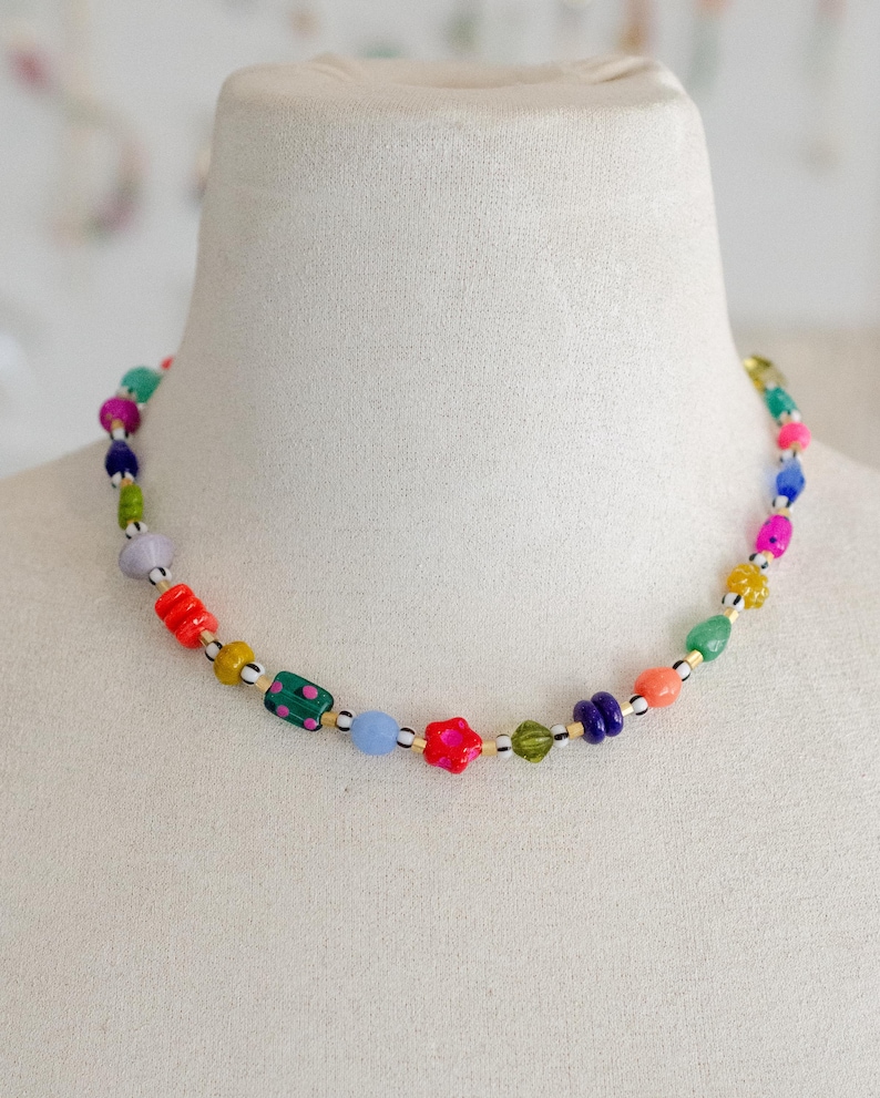 Handmade Beaded Flower Necklace, Multicolored Necklace, Colorful ...