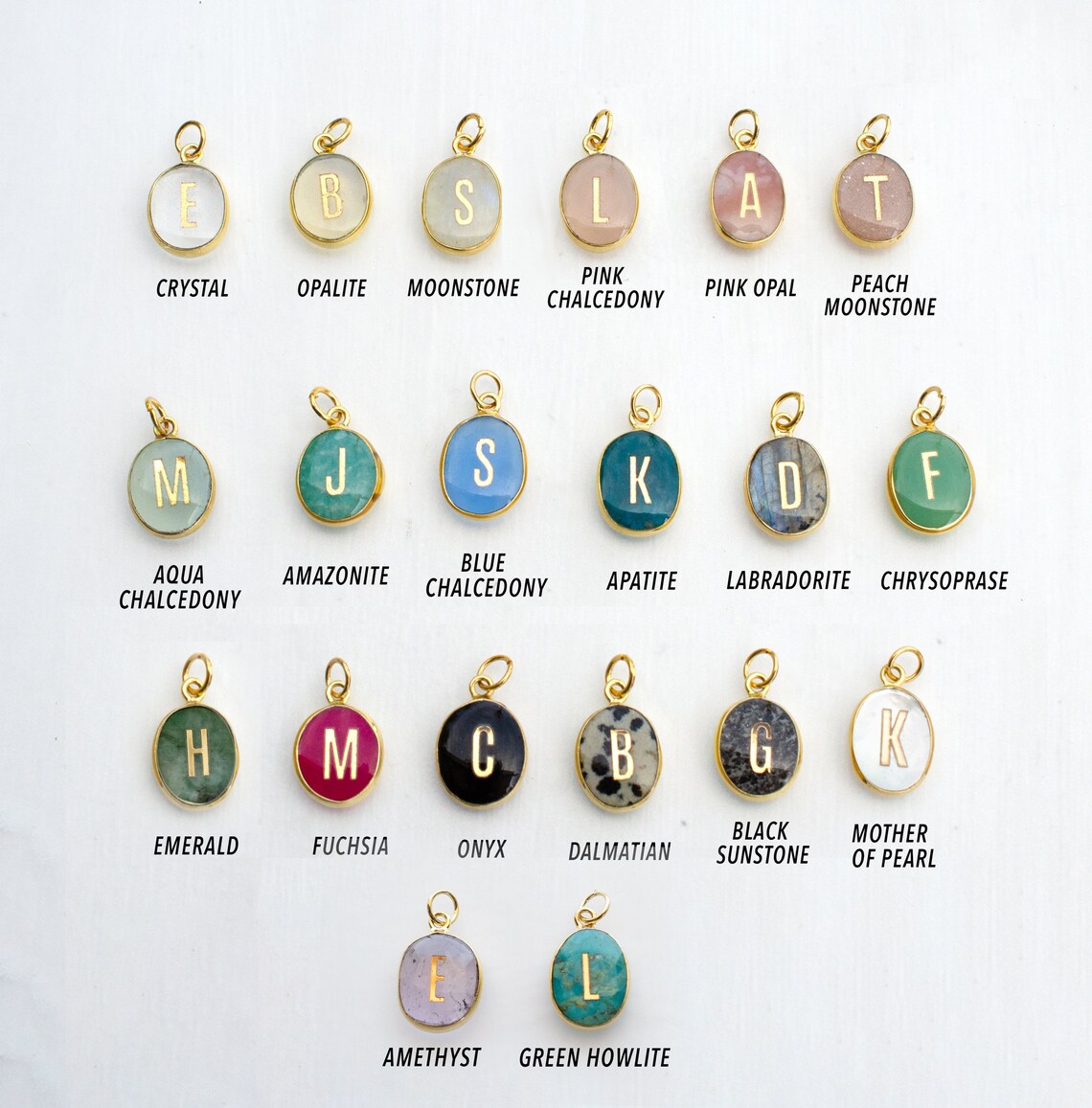 Oval Initial Gemstone Necklace Gold Initial Necklace Initial - Etsy