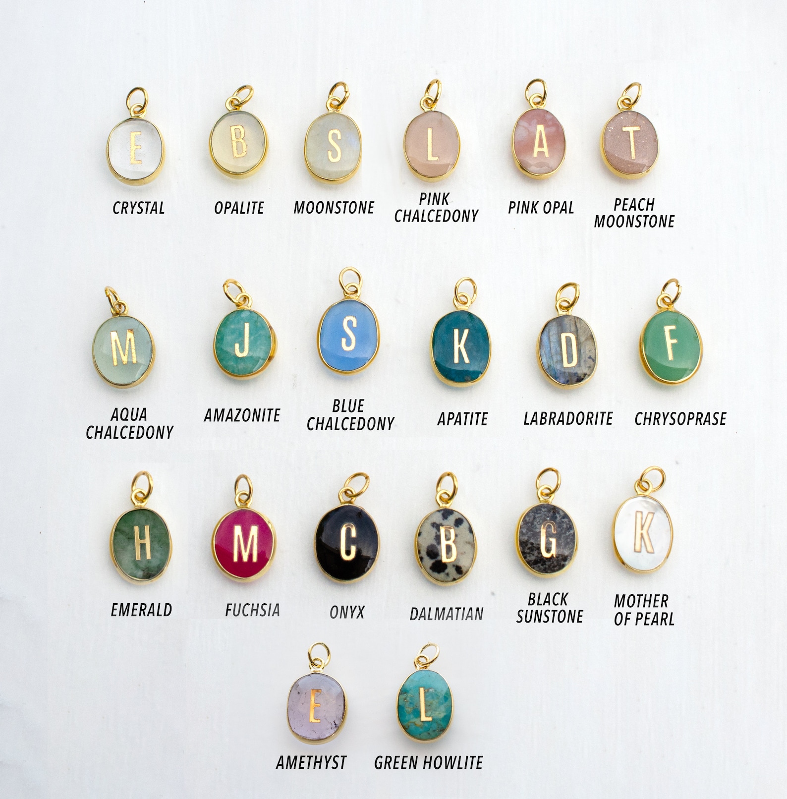Oval Initial Gemstone Necklace Gold Initial Necklace Initial - Etsy