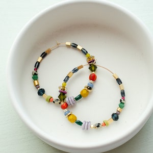 Large Beaded Hoops, Jewel Toned Beaded Hoops, Seed Bead Hoops, Colorful ...