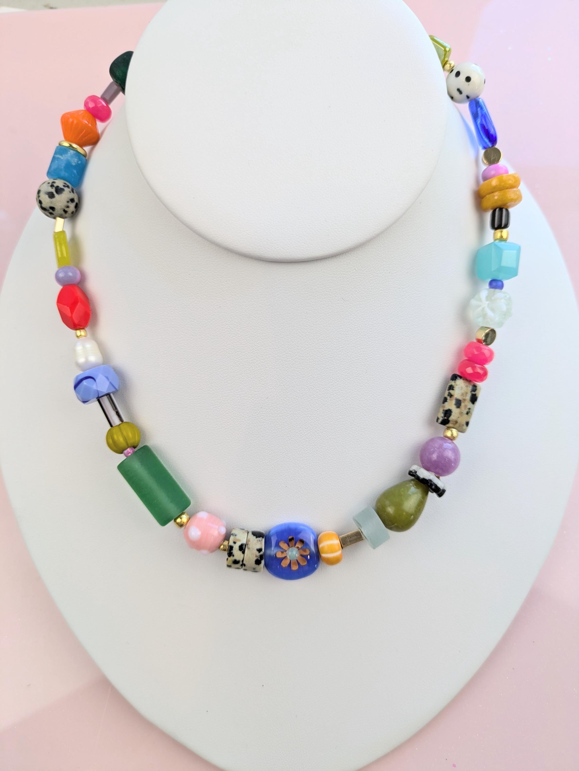 Colorful Statement Beaded Necklace, Handmade Multicolored Necklace ...