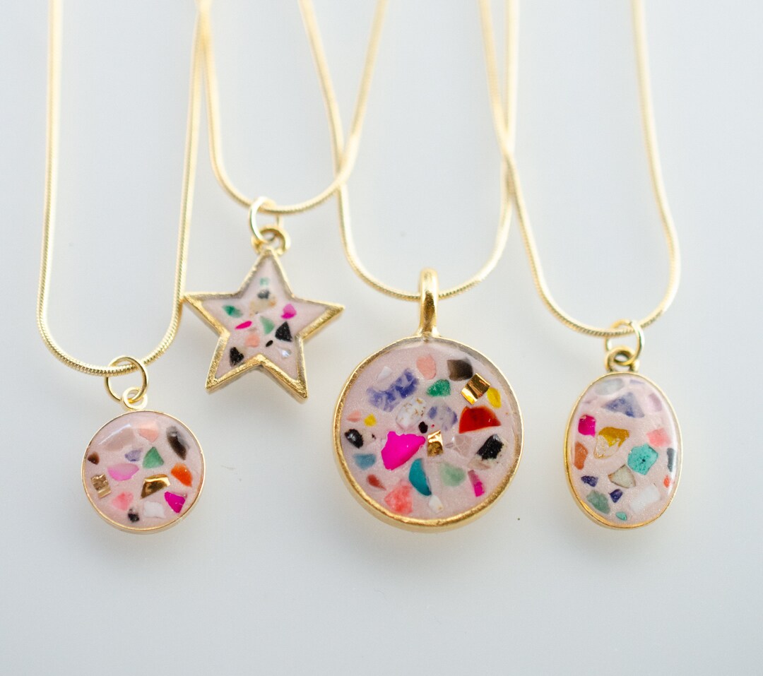 Terrazzo Stone Necklace ,colorful Round Necklace, Natural Stone ...