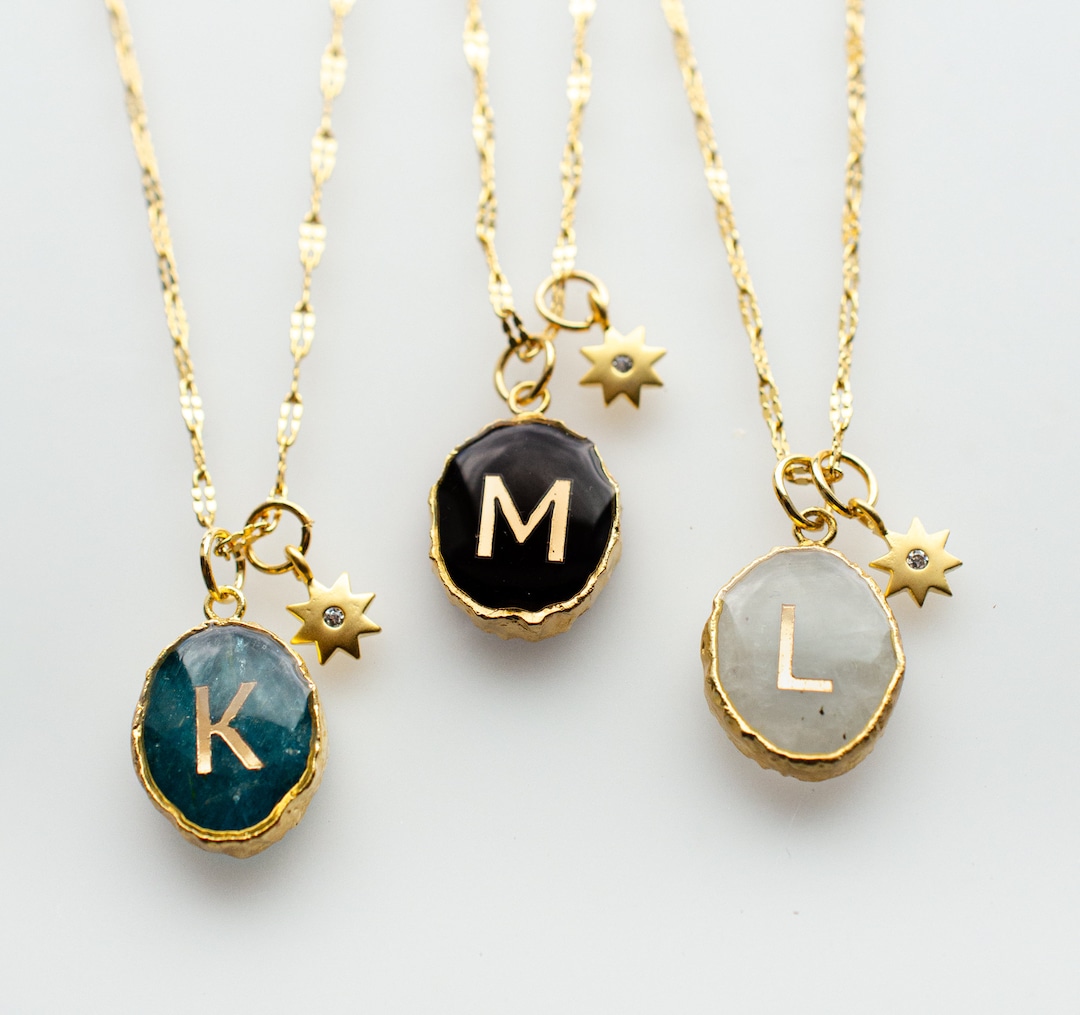 Initial Gemstone Charm Necklace, Emerald Necklace, Amethyst Necklace ...
