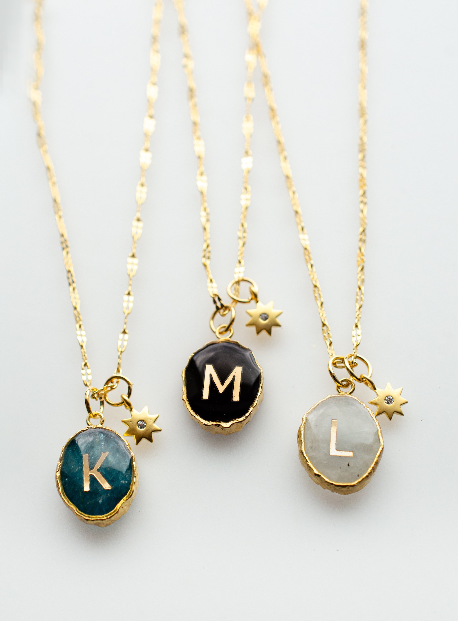 Initial Gemstone Charm Necklace Emerald Necklace Amethyst - Etsy