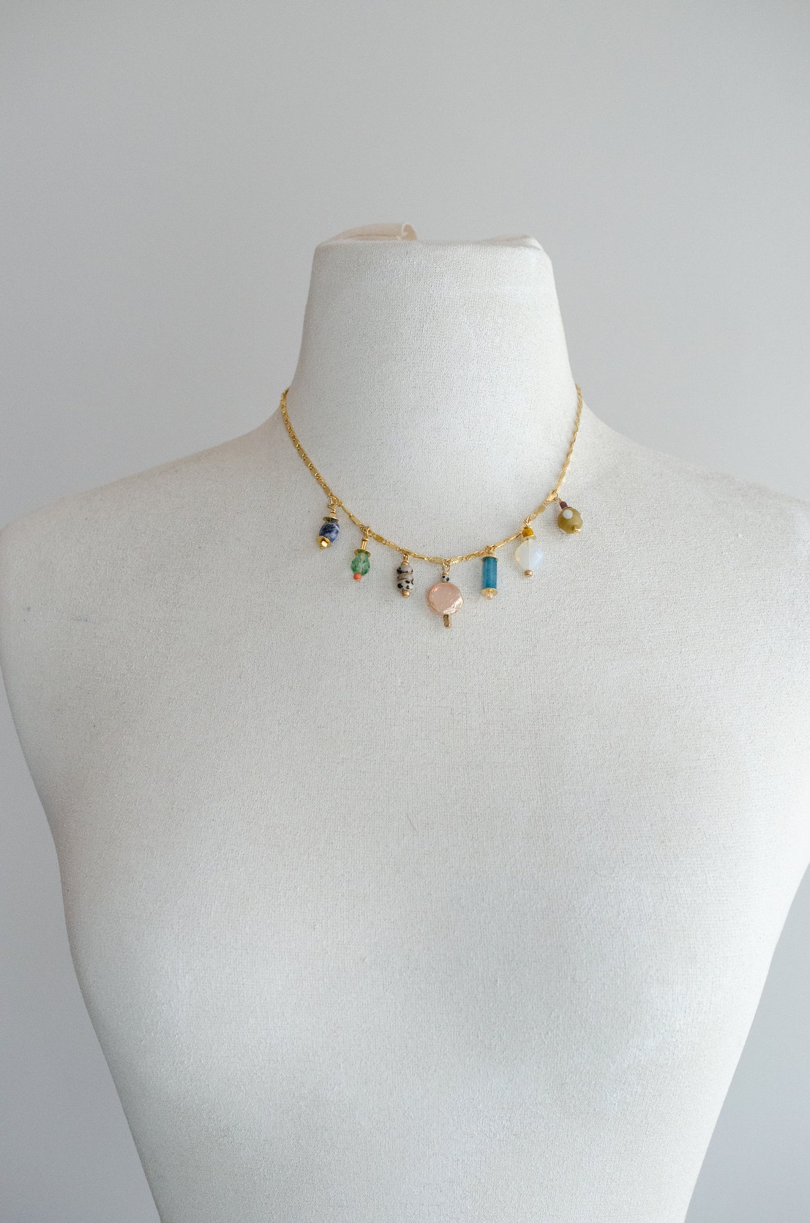 Charm Choker Statement Necklace Colorful Drop Necklace | Etsy