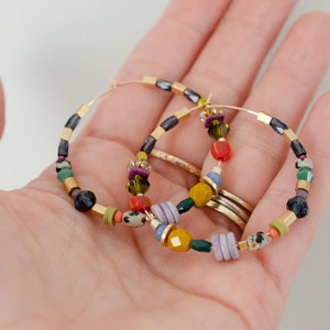 Large Beaded Hoops, Jewel Toned Beaded Hoops, Seed Bead Hoops, Colorful ...