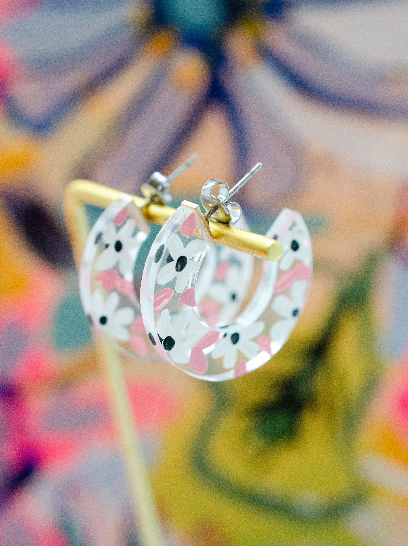 Pink Flower Hoops Hand Painted Hoops Colorful Hoop Earrings - Etsy