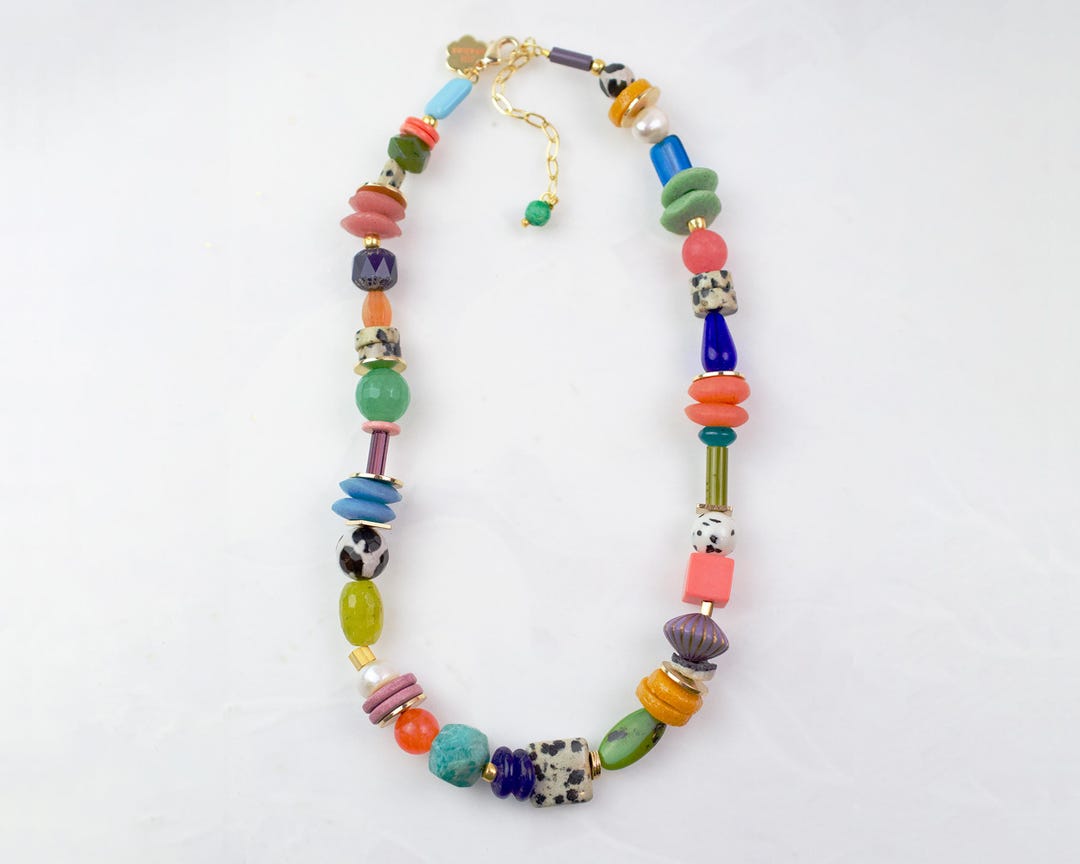 Colorful Chunky Beaded Necklace, Multicolored Beaded Necklace, Handmade ...