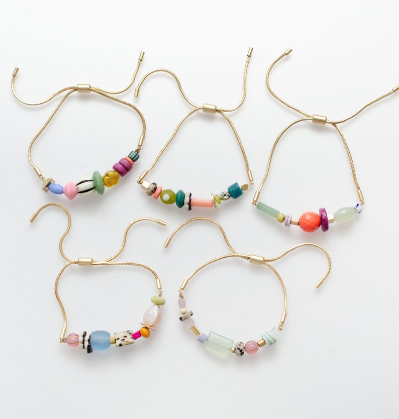 Colorful Beaded Bracelet Gold Pull Bracelet Gemstone | Etsy