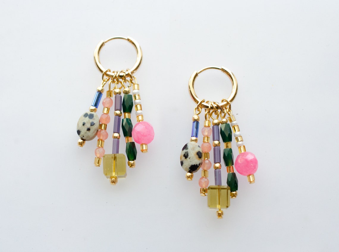 Colorful Dangle Earrings, Beaded Charm Earrings, Colorful Hoop Earrings ...