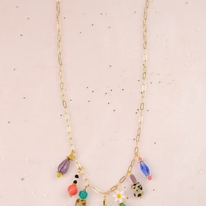 Colorful Charm Necklace, Flower Charm Necklace, Bright Beaded Necklace ...