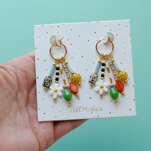 Colorful Dangle Earrings, Beaded Charm Earrings, Flower Hoop Earrings ...