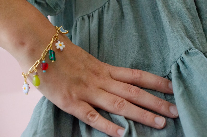 Colorful Charm Bracelet, Gold Charm Bracelet, Multi Charm Bracelet ...