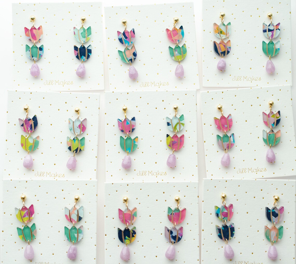 Colorful Flower Statement Earrings, Acrylic Earrings, Abstract, Floral ...