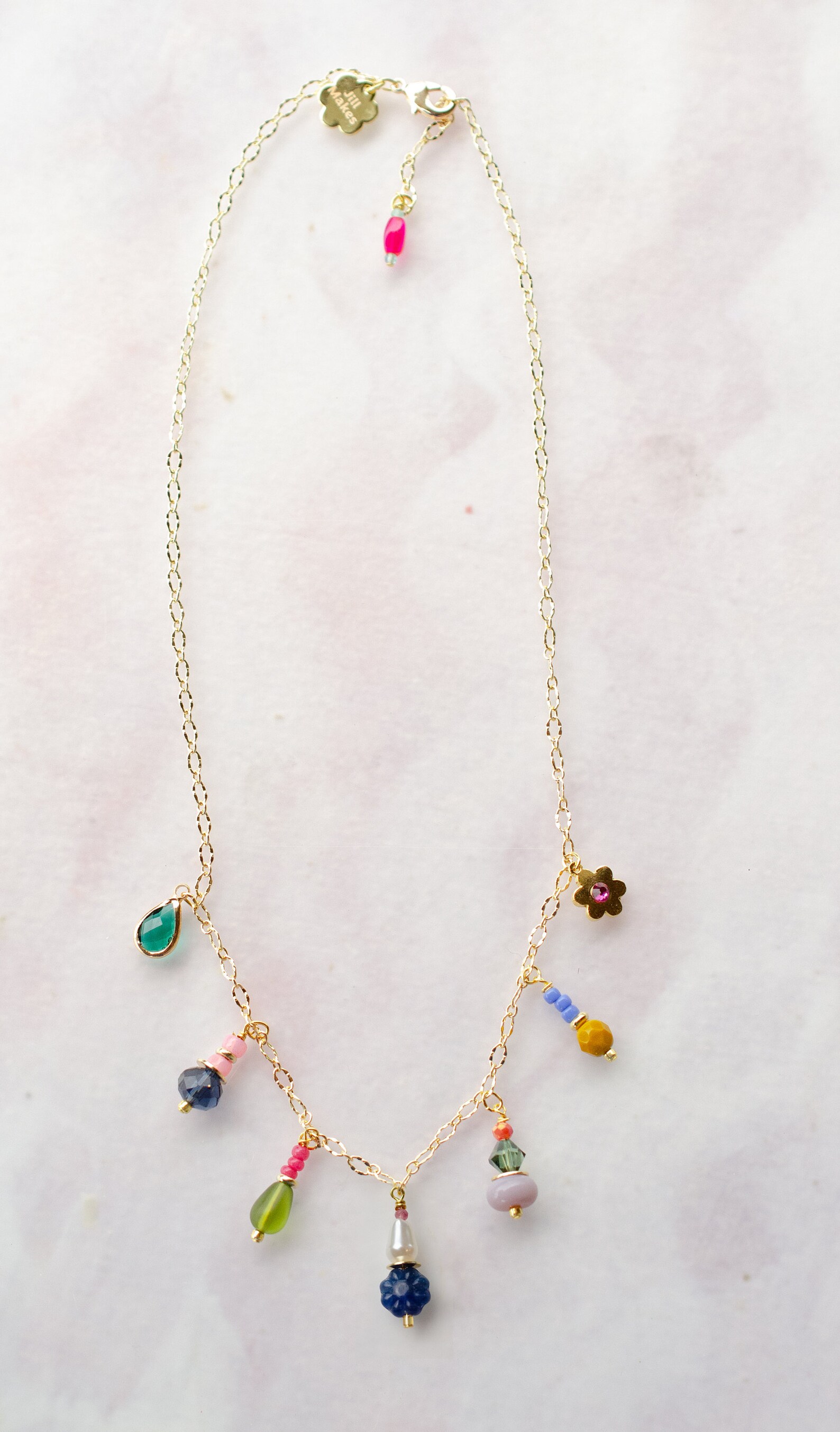 Flower Beaded Charm Necklace, Colorful Charm Necklace, Multi Charm ...